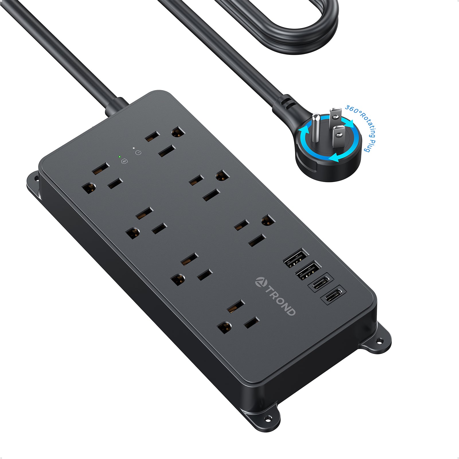360° Rotating Plug Power Strip, ETL Listed, Flat Plug 10ft Extension C ...
