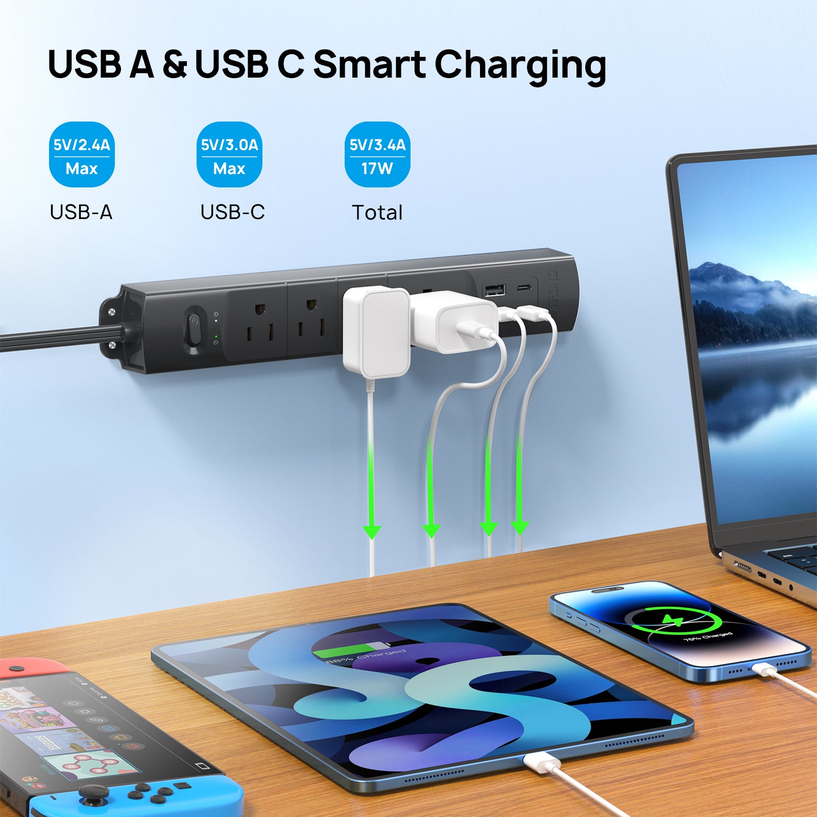 Surge Protector Power Strip with USB 4 AC Outlets and 1440J Surge Prot ...