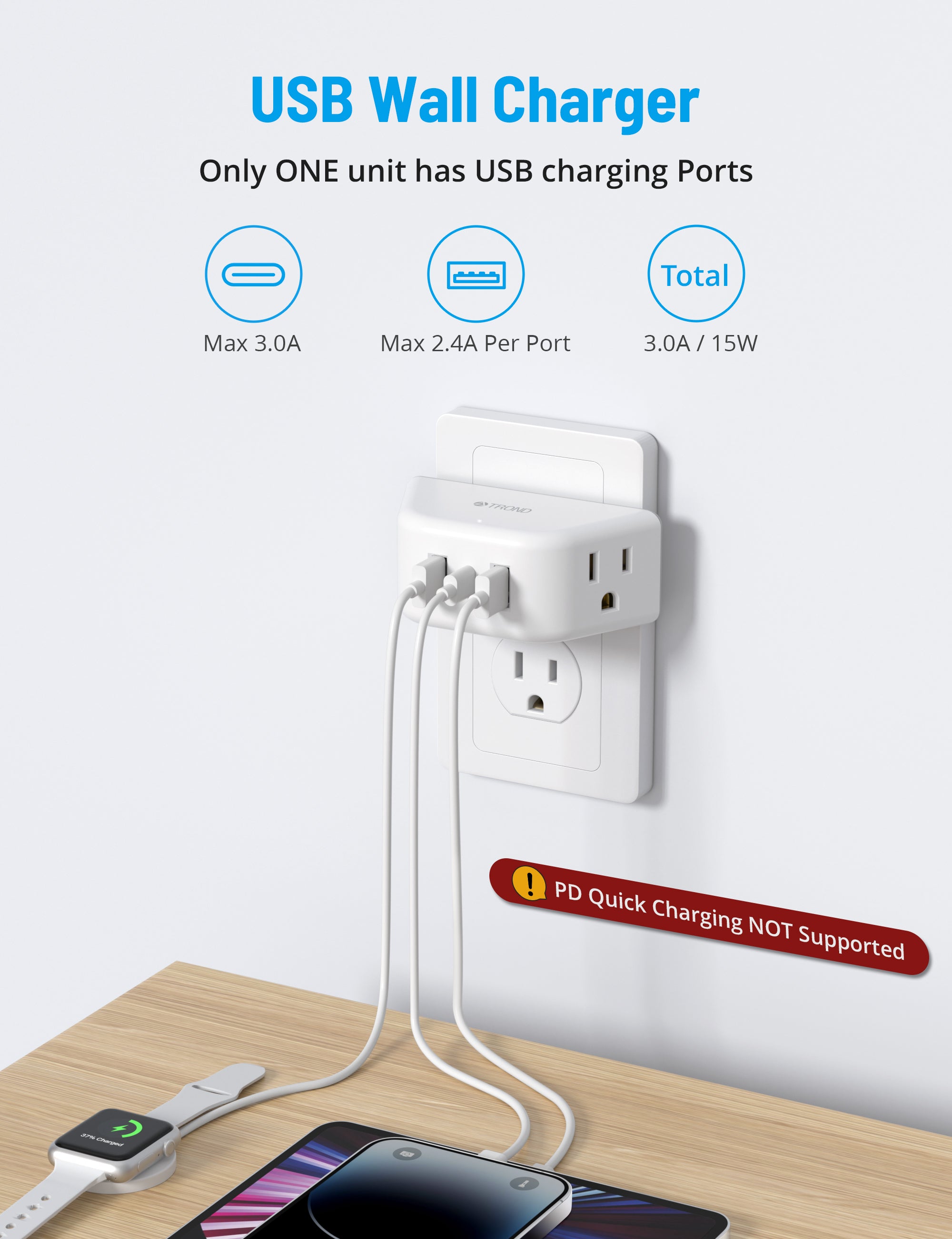 Multi Plug Outlet Extender with USB - 2 Pack Multiple Outlet Splitter ...