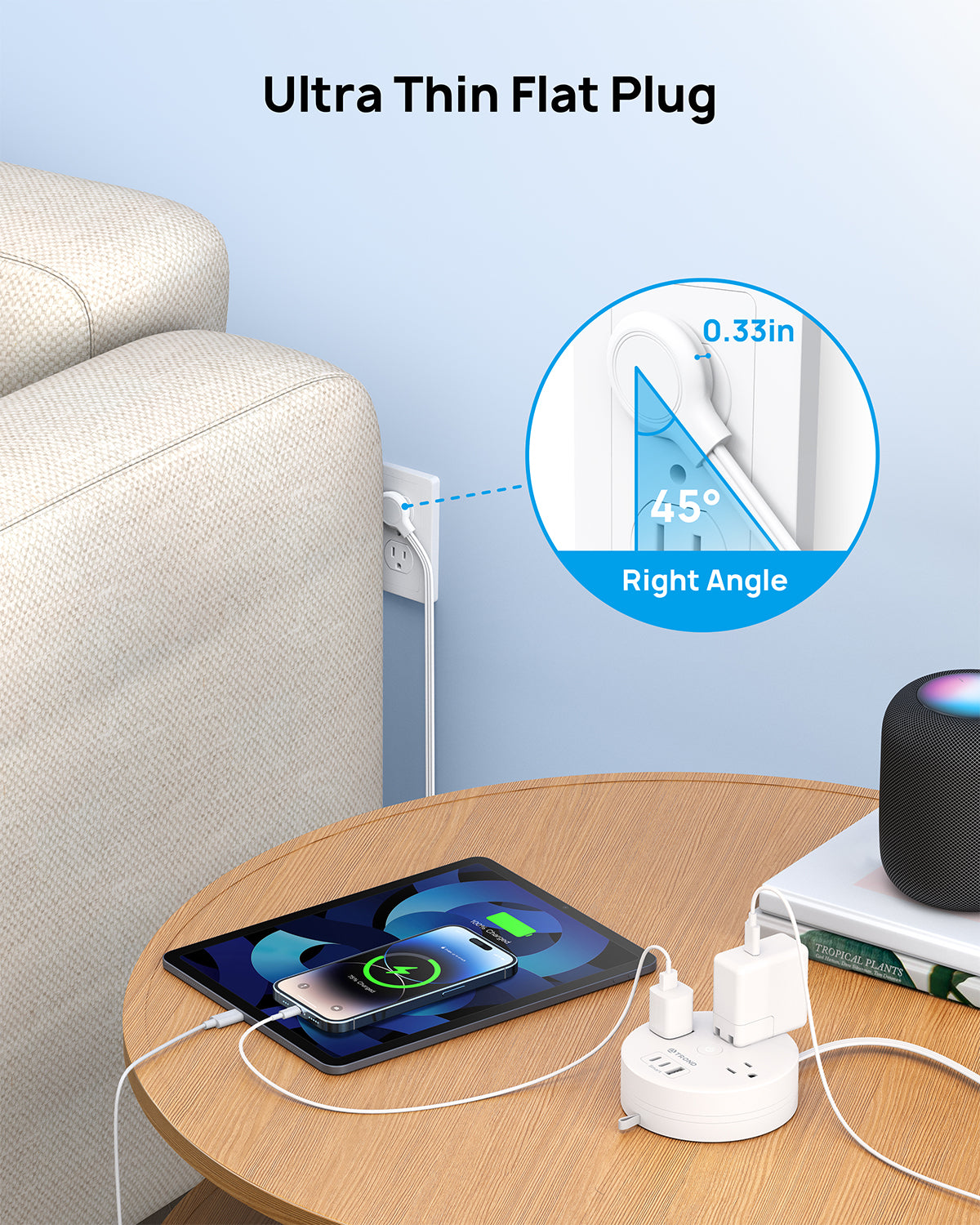 Travel Power Strip - TROND Retractable Power Strip with 3 AC Outlets 3
