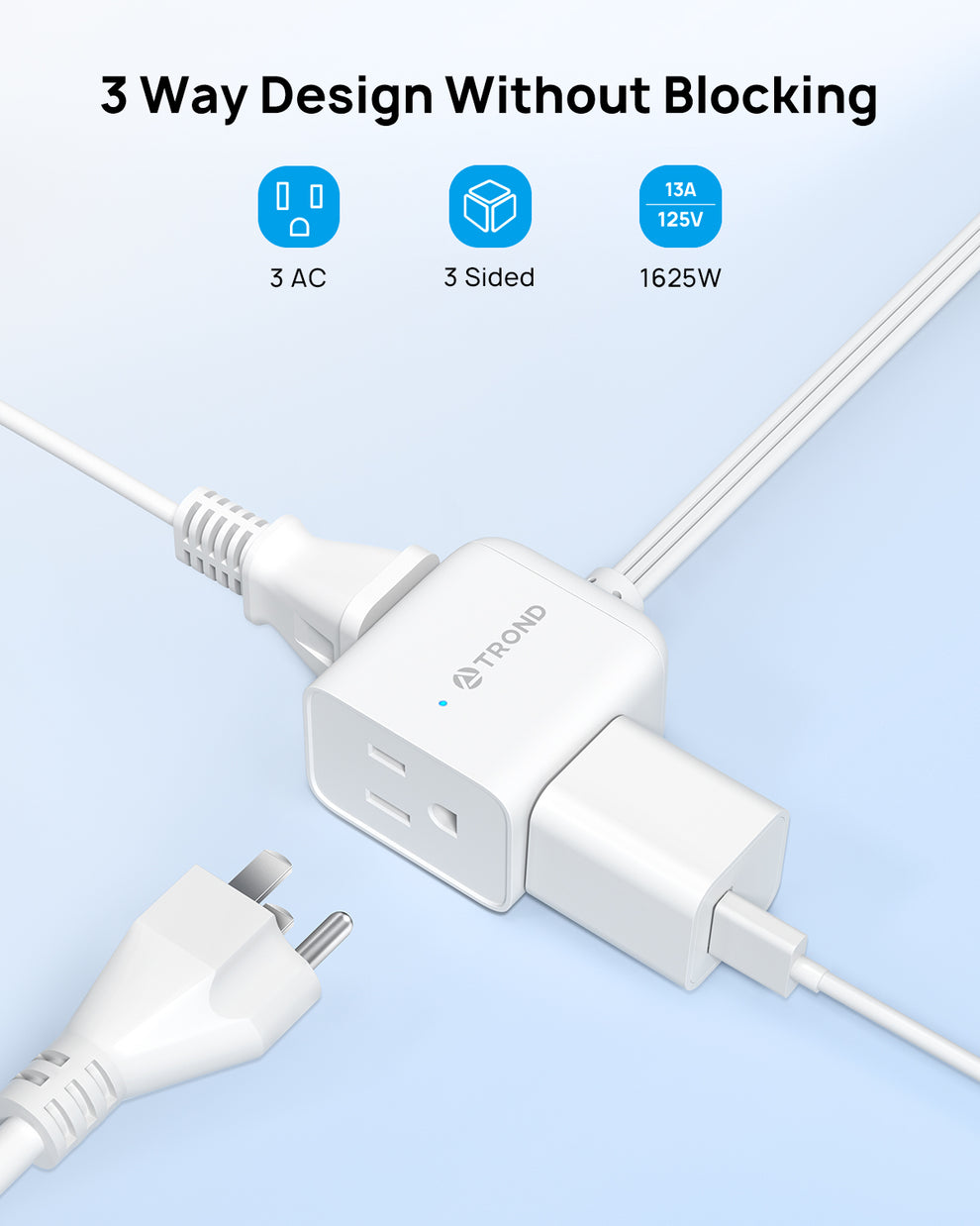 Flat Extension Cord, Left Angled Flat Plug Power Strip – TROND