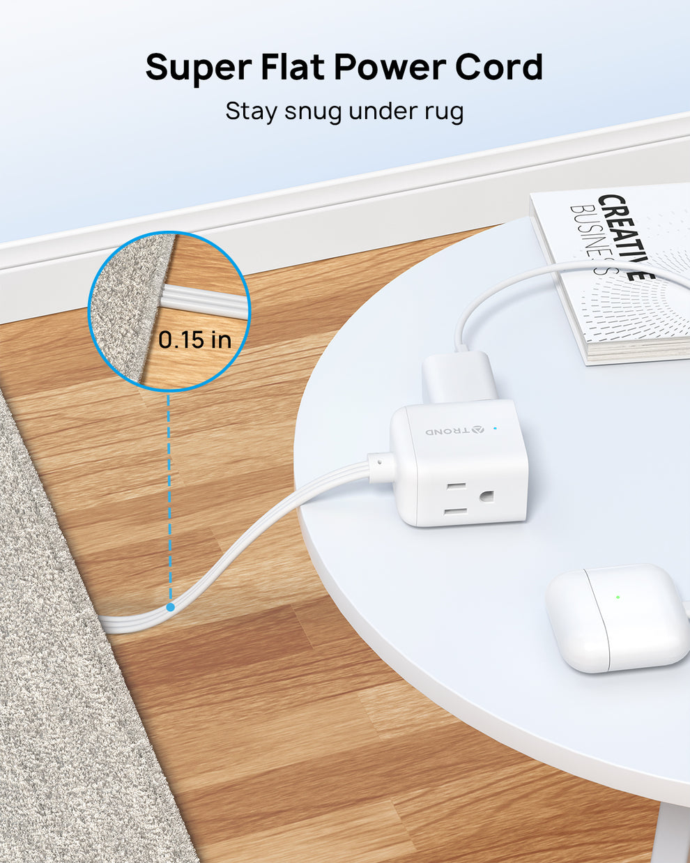 Flat Extension Cord, Left Angled Flat Plug Power Strip – TROND